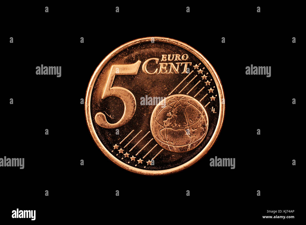 A super macro image of a five euro cent on a black background Stock ...