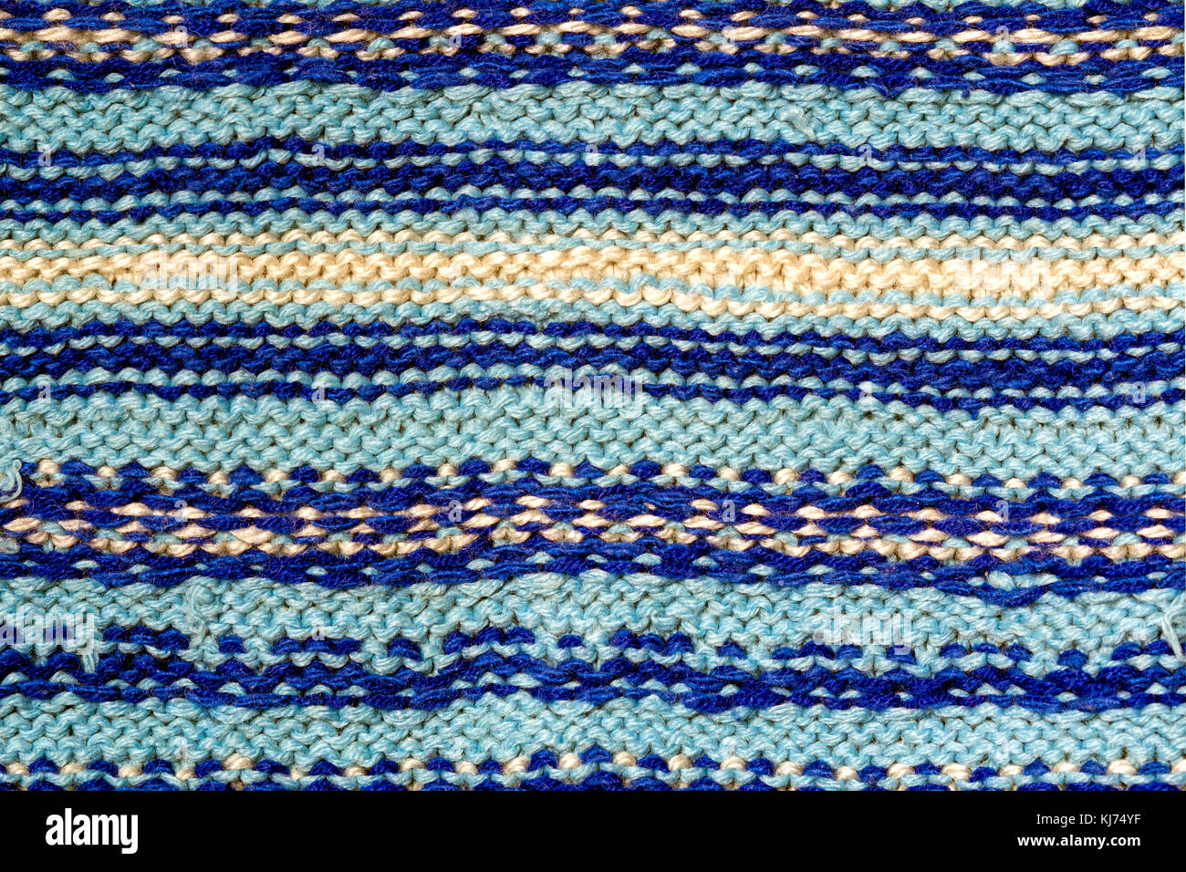 Background texture of blue pattern knitted fabric made of cotton or ...