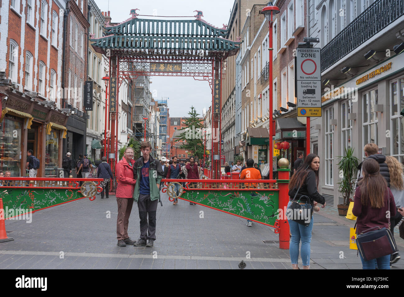 Gerrard Street, London-September 6,2017: Tourists walking on China town ...