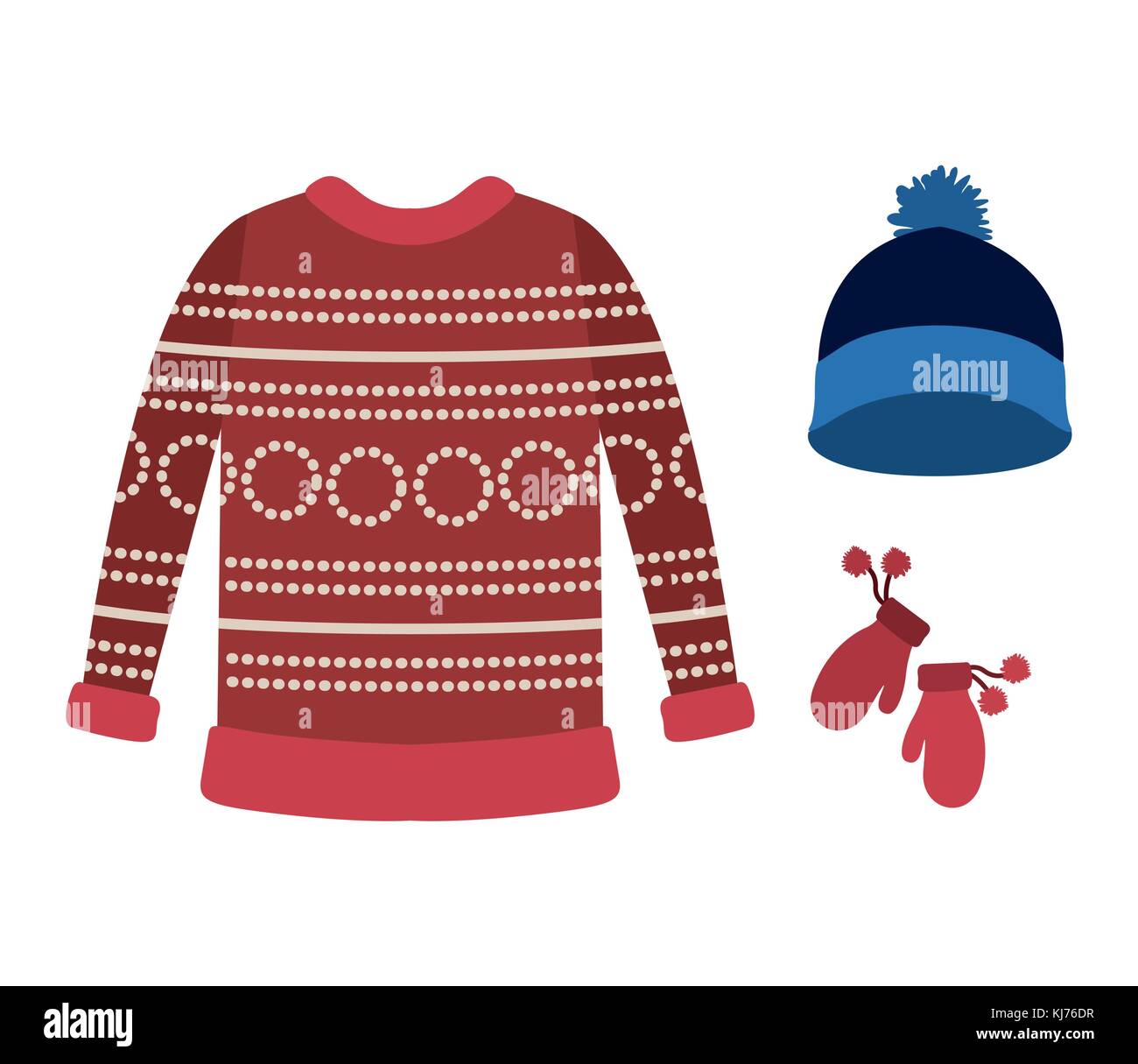 winter clothes with red wool sweater and blue wool cap and wool gloves ...