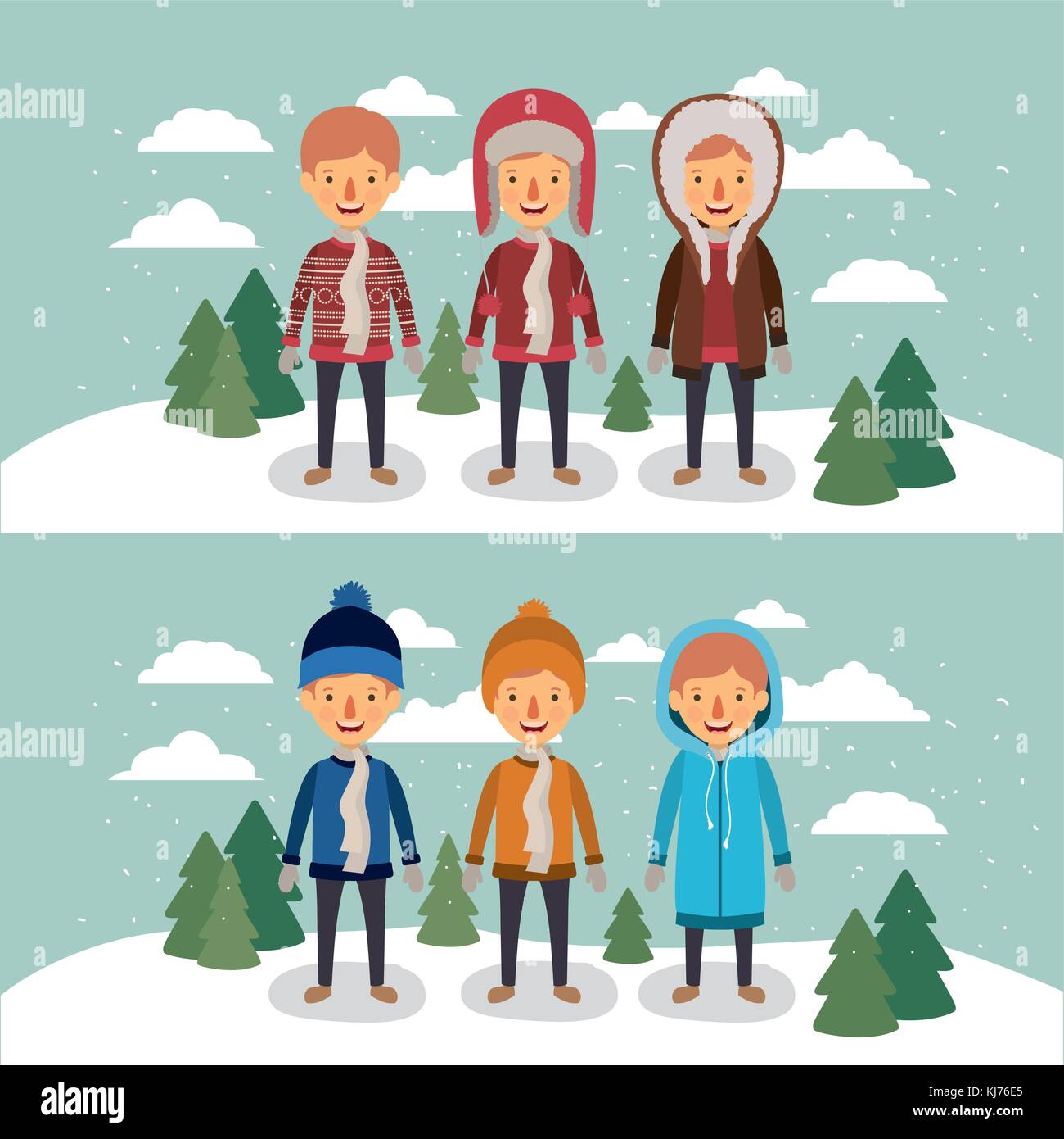winter people with two scenes of men with coats and winter clothes in ...