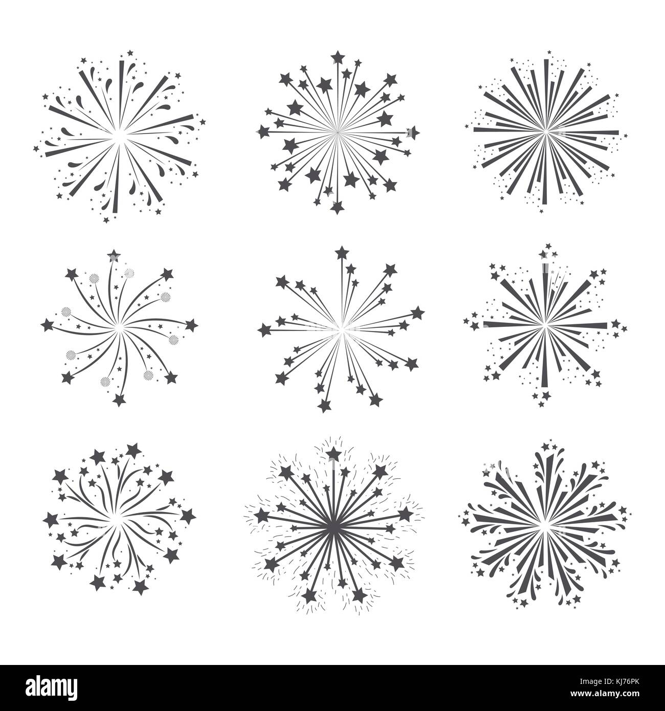 fireworks glowing group in grayscale silhouette over white background ...