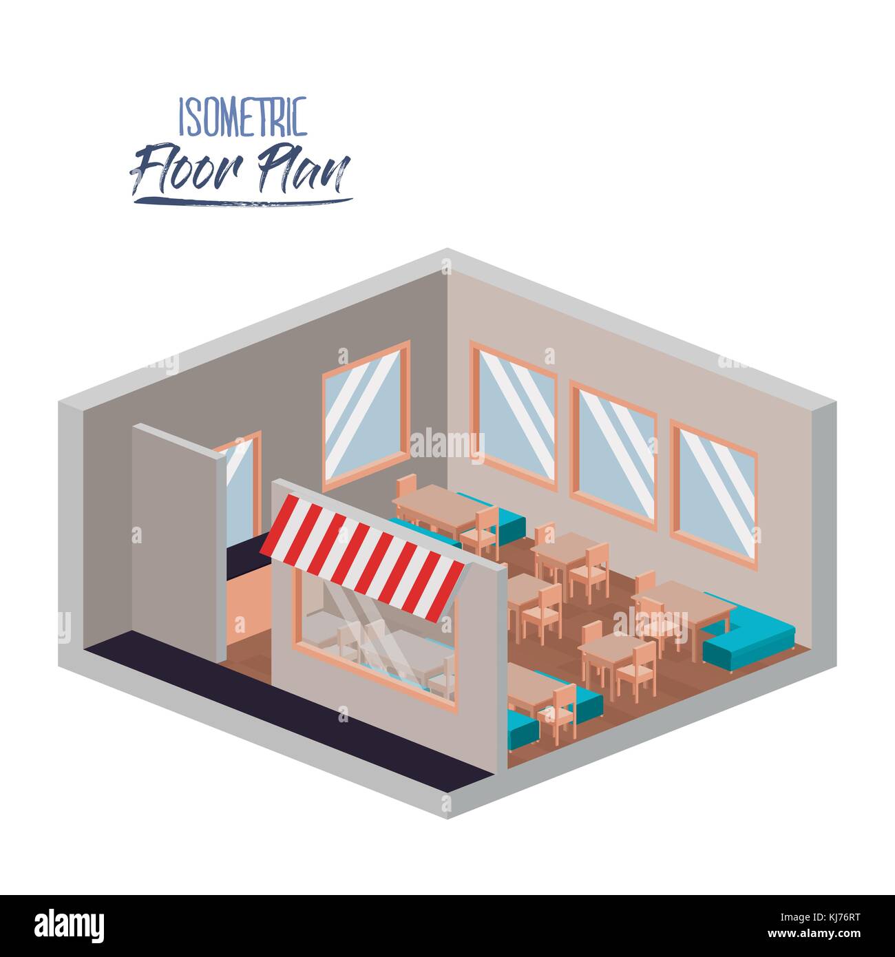 isometric floor plan of restaurant with interior reception in colorful ...