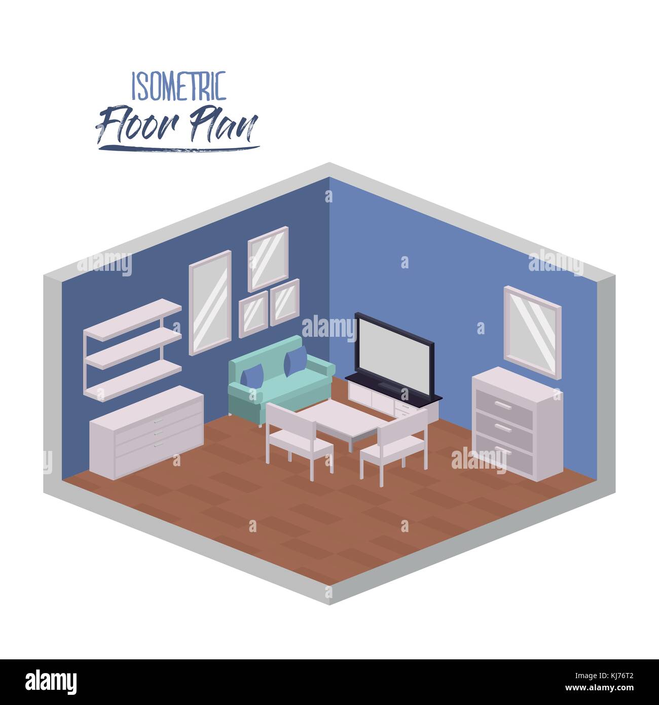 isometric floor plan of living entertainment room in colorful ...
