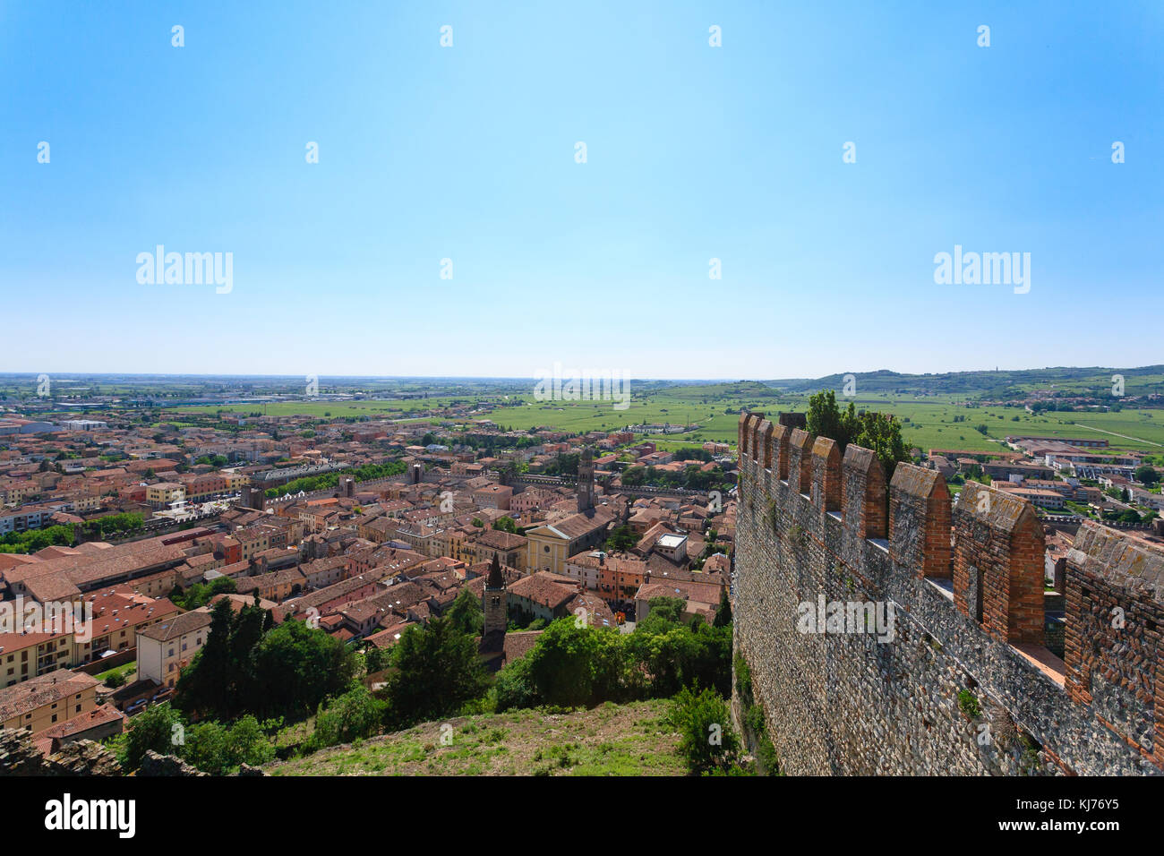 Aerial view of Soave, medieval walled city in Italy. Famous wine area ...