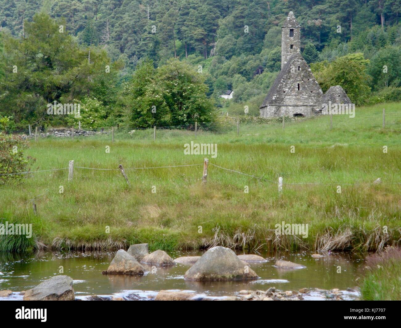 Idyllic Irish Landscape With Round Tower of an Ancient Monastery in ...