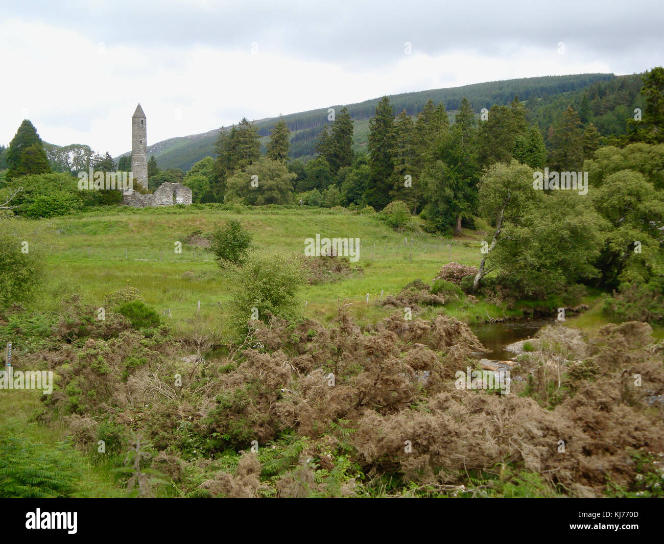 Idyllic Irish Landscape With Round Tower of an Ancient Monastery in ...