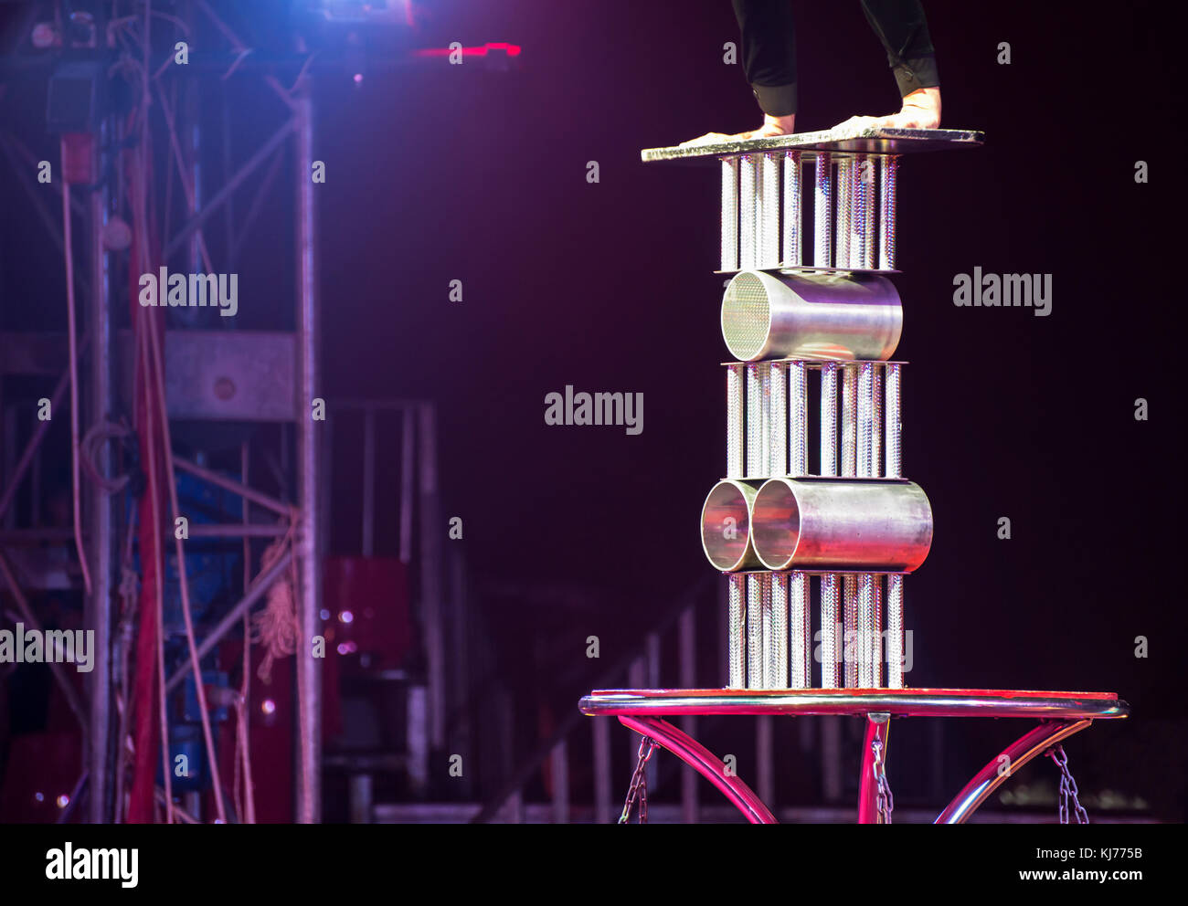 Circus equilibrist artist balancing on rings. Circus arena Stock Photo ...