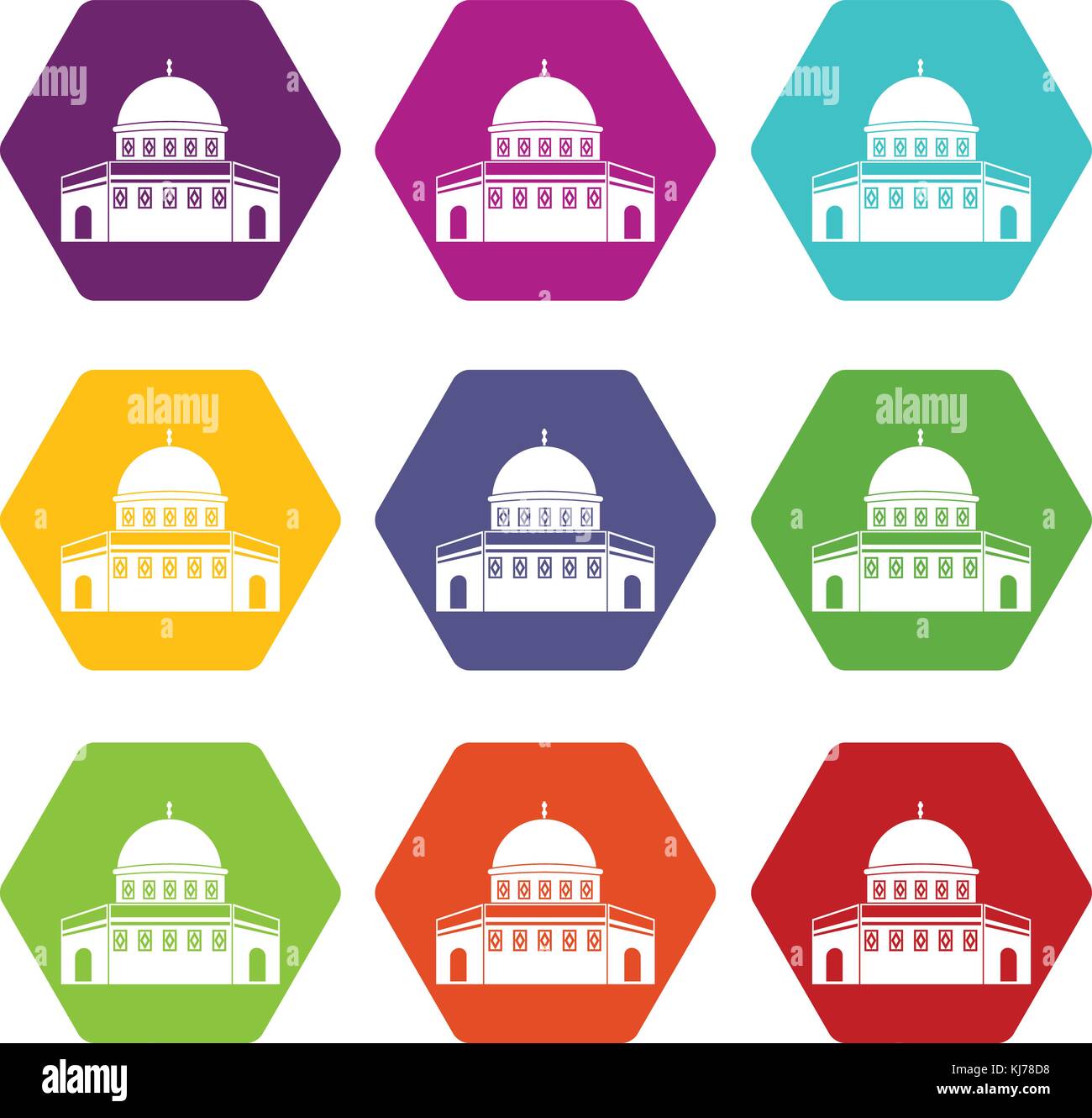 Dome of the Rock on the Temple Mount icon set color hexahedron Stock ...