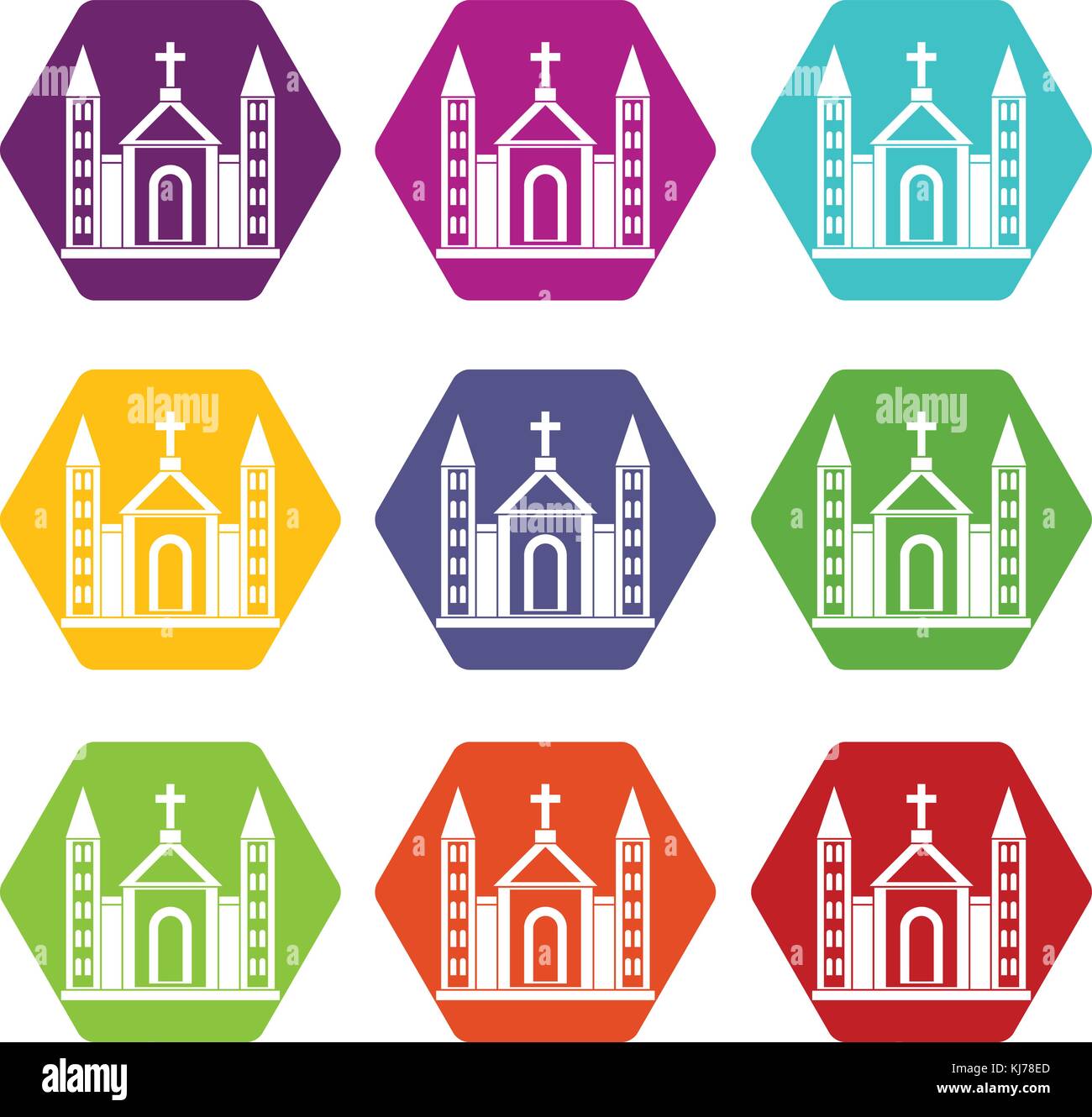 Christian catholic church building icon set color hexahedron Stock ...