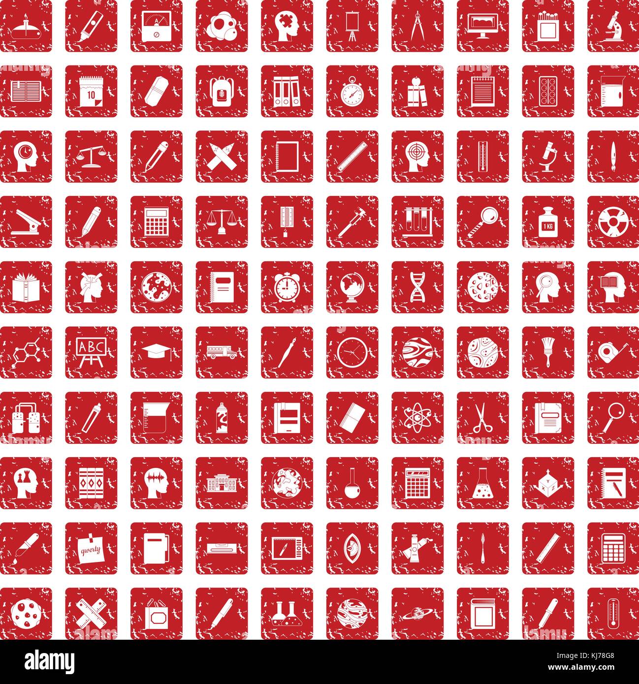 100 learning icons set grunge red Stock Vector Image & Art - Alamy