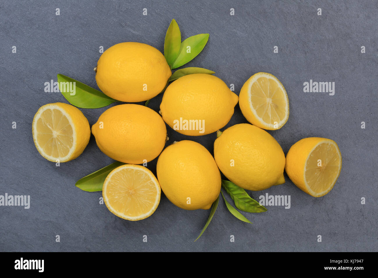 Lemon lemons fruits slate top view from above Stock Photo - Alamy
