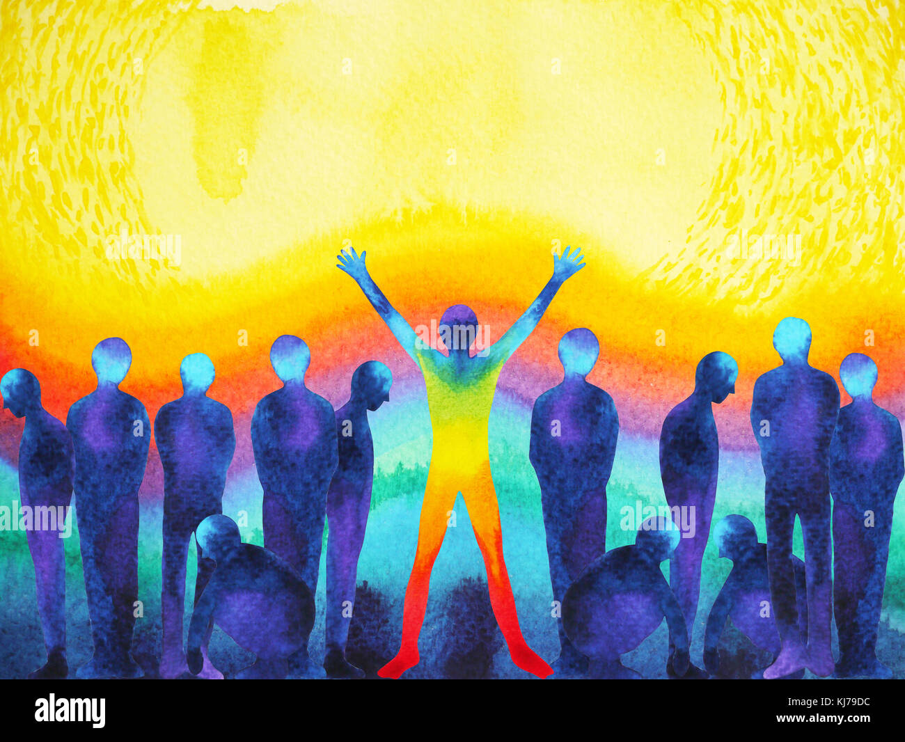 man with positive power and universe light watercolor painting abstract ...