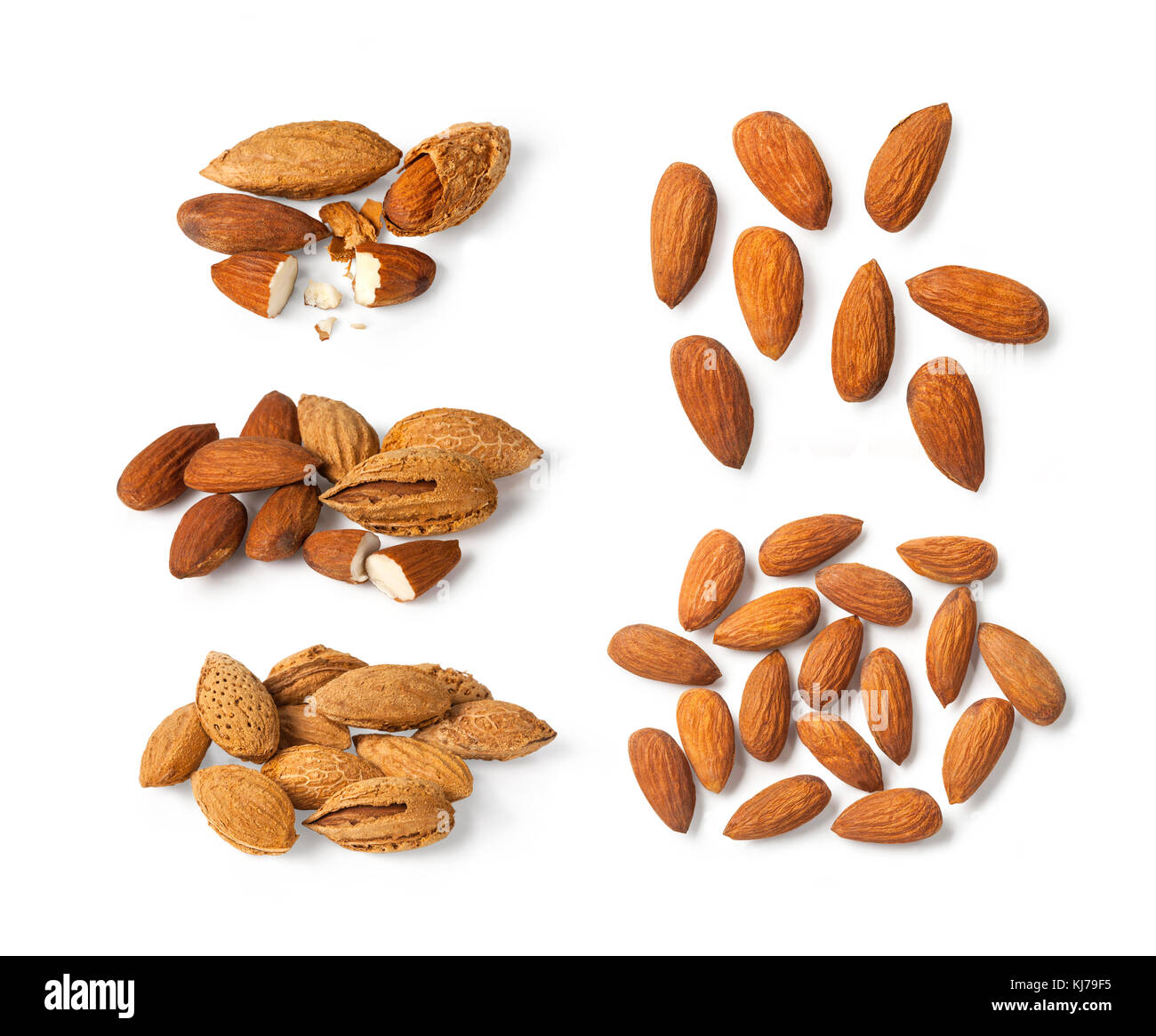 Set of Almonds isolated on white background Stock Photo - Alamy