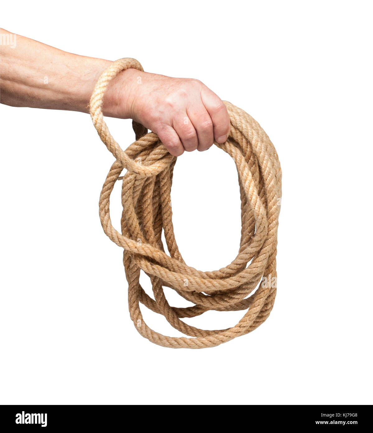 hank of rope in the men's hands with clipping path Stock Photo - Alamy