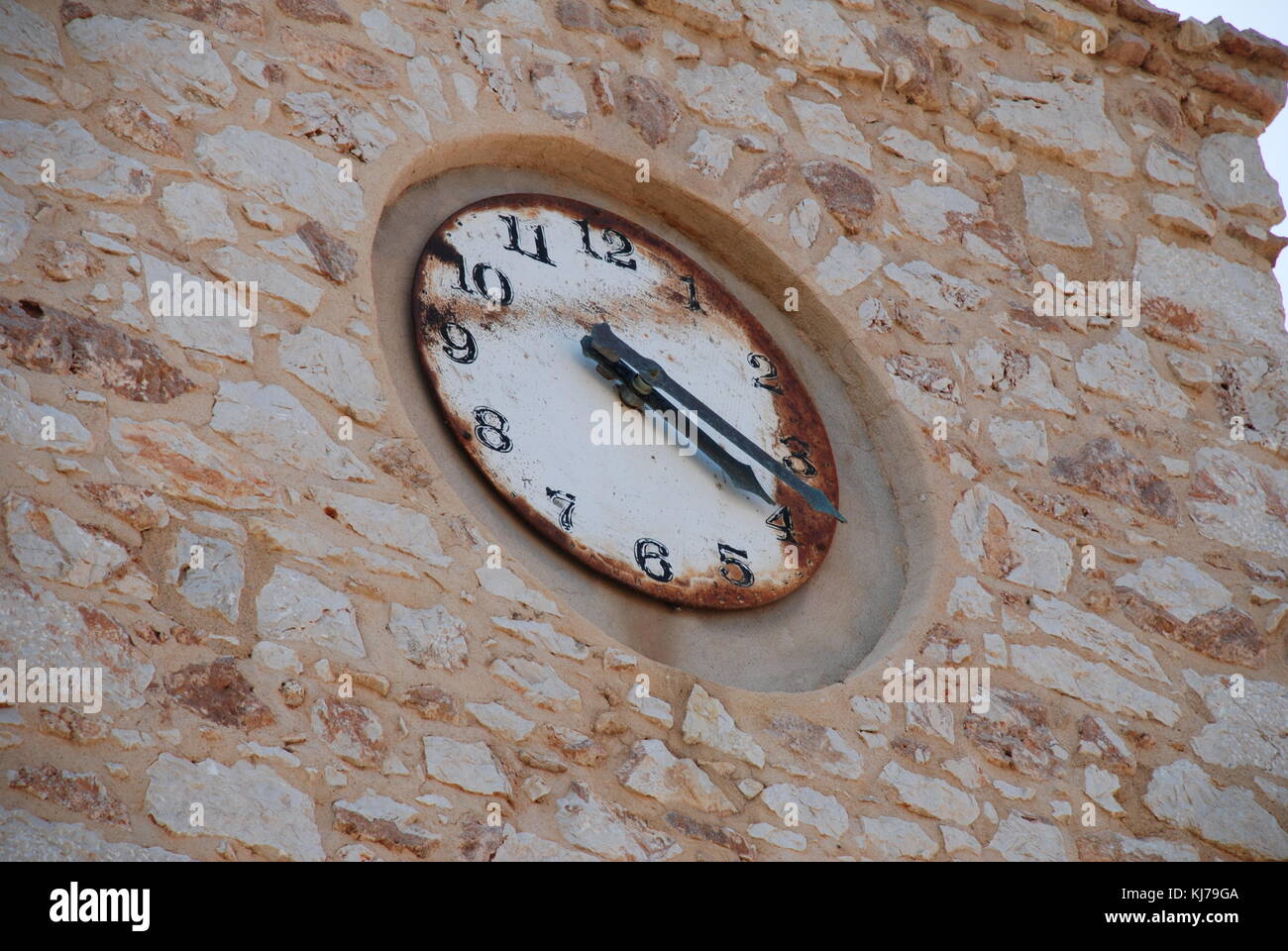 The stone clock tower at Emborio on the Greek island of Halki. The ...