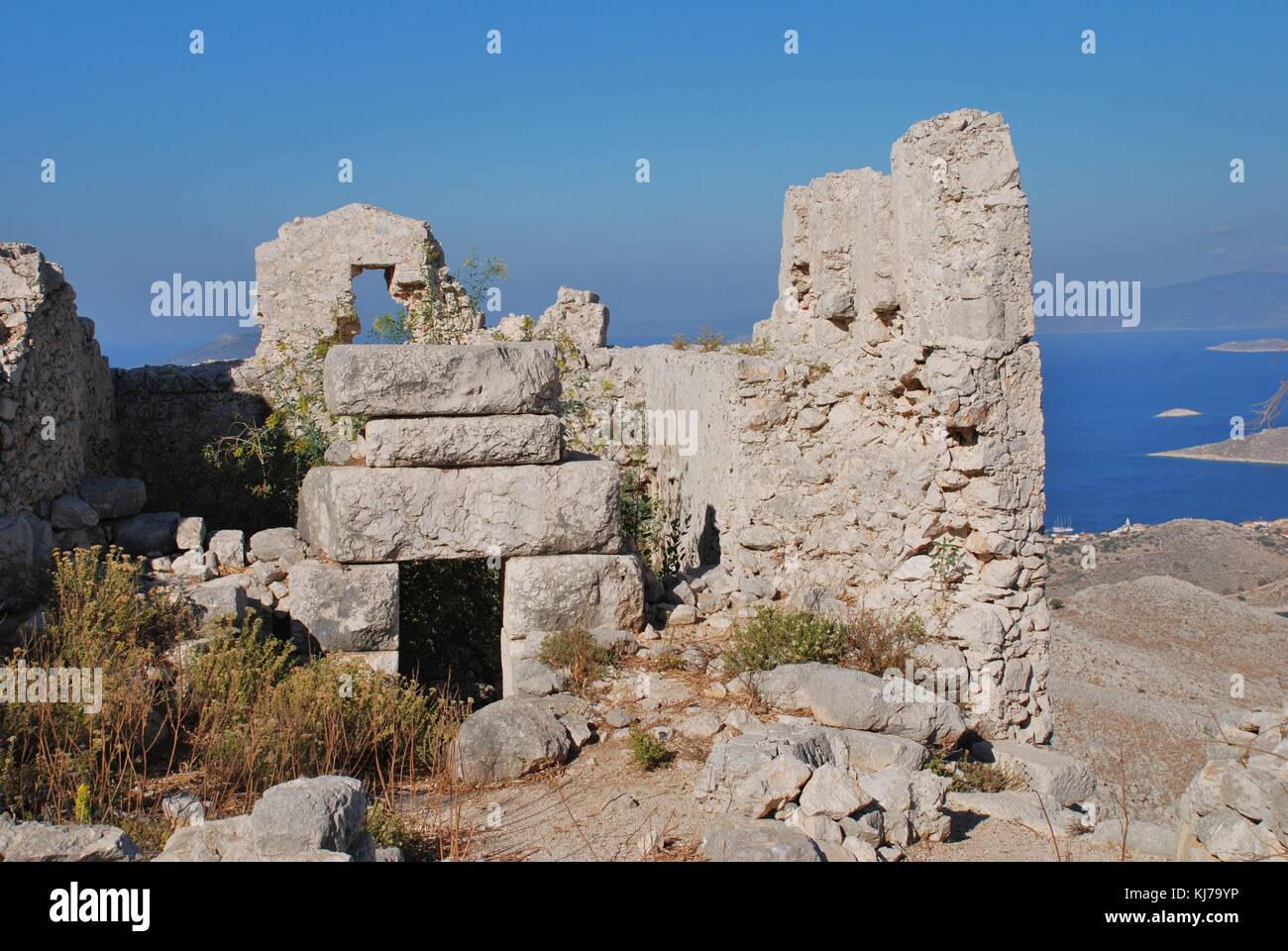 The ruins of the medieval Crusader Knights castle at Chorio on the ...