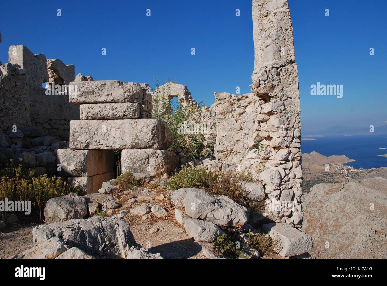 The ruins of the medieval Crusader Knights castle at Chorio on the ...