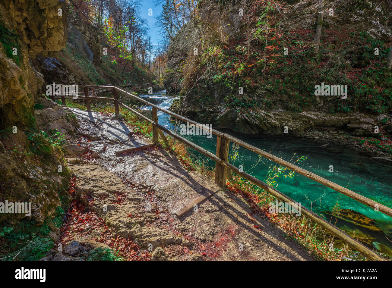 Bled, Slovenia - The beautiful Vintgar Gorge canyon with wooden path ...