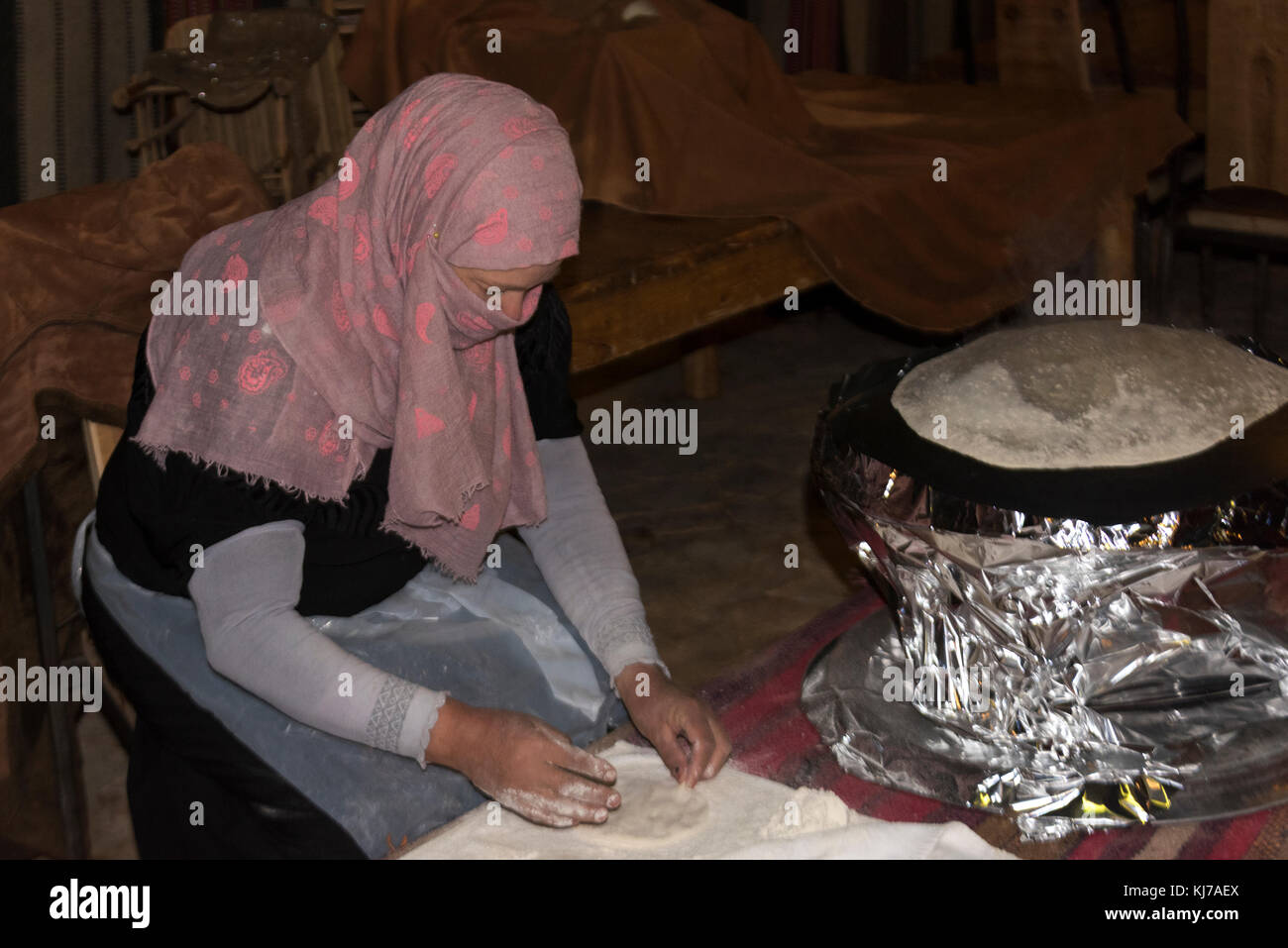 Woman making rumali roti, Judean Desert, Dead Sea Region, Israel Stock ...