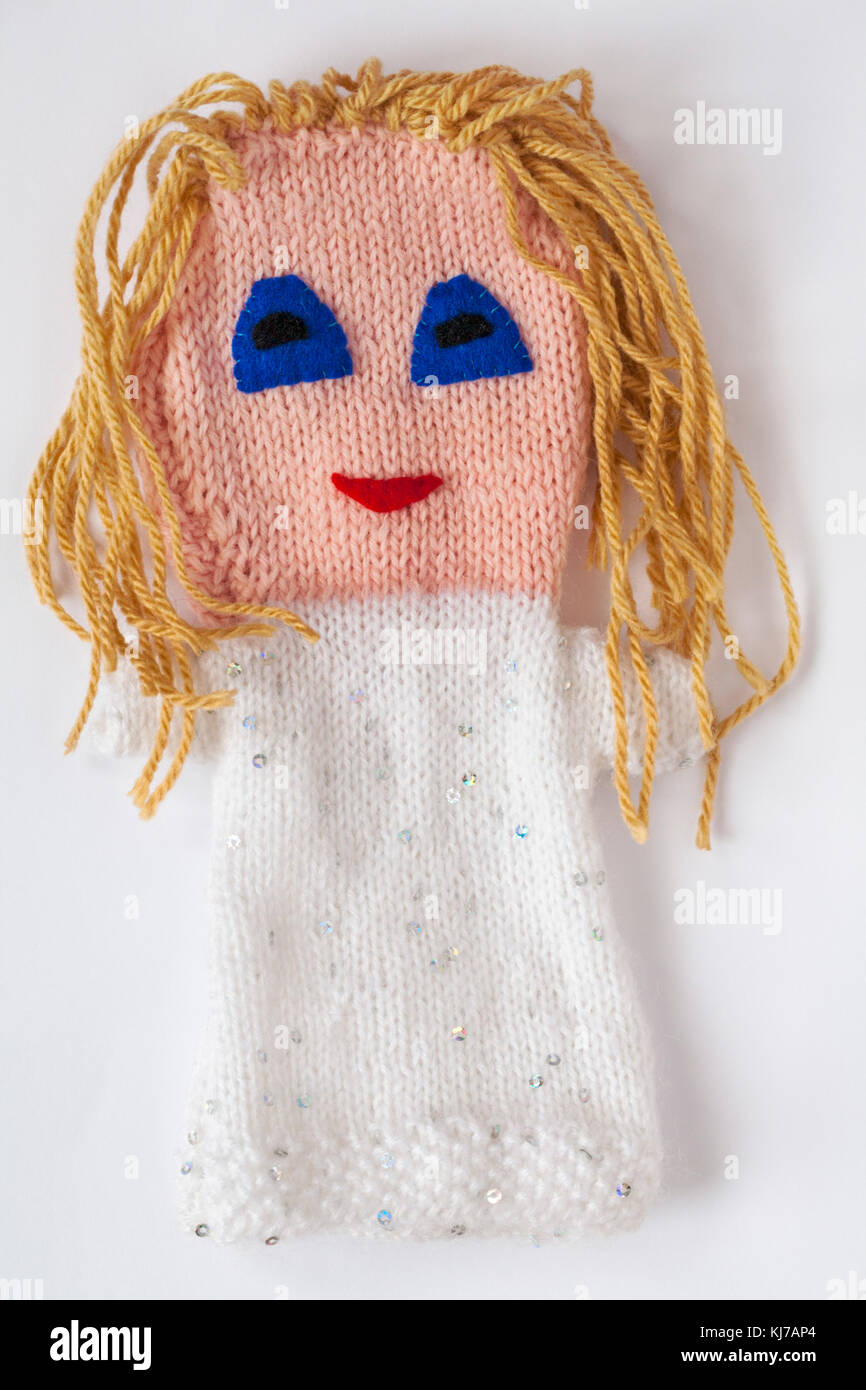 knitted hand glove puppet isolated on white background Stock Photo - Alamy