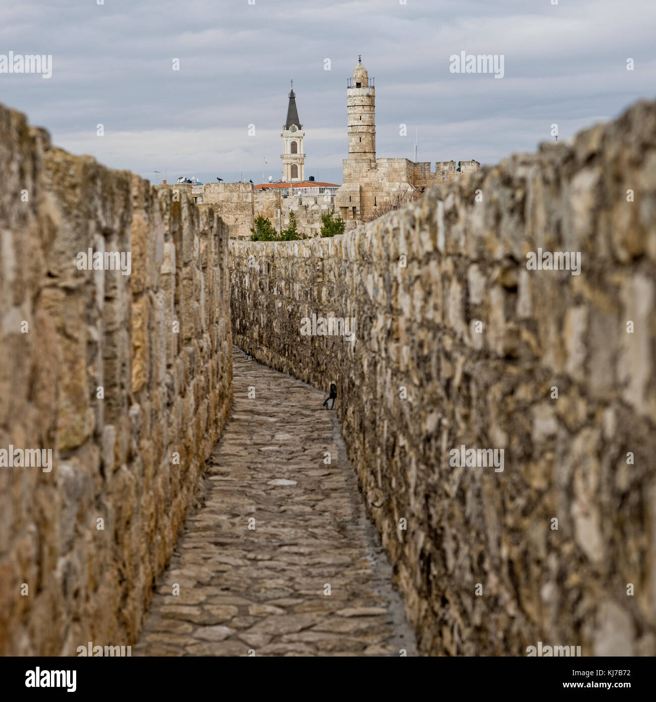 Wall promenade in the old city with Tower of King David Citadel in ...
