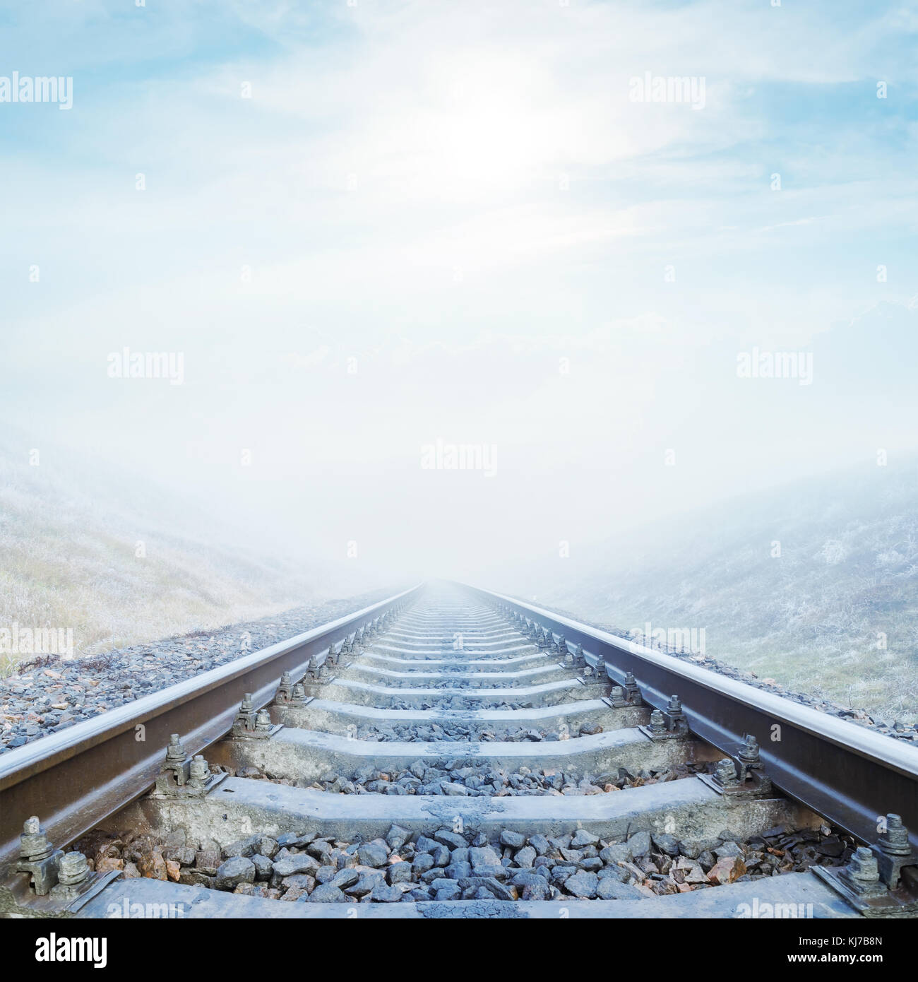 railroad closeup in fog Stock Photo - Alamy