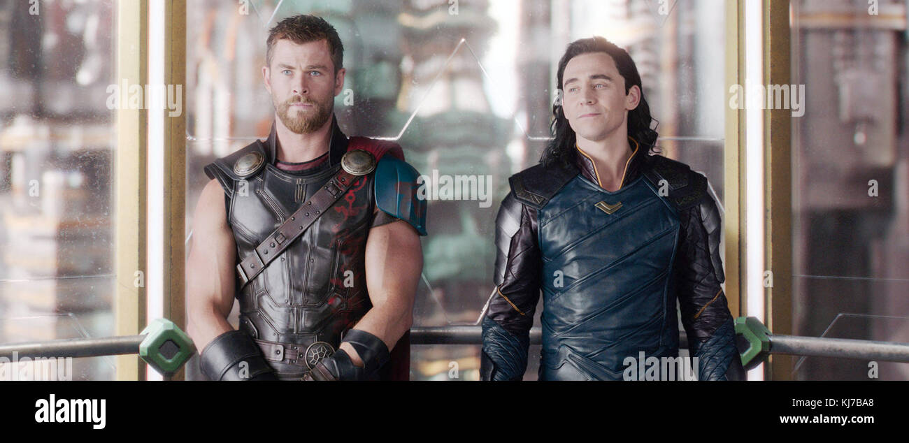 THOR: RAGNAROK, from left: Chris Hemsworth as Thor, Tom Hiddleston as ...