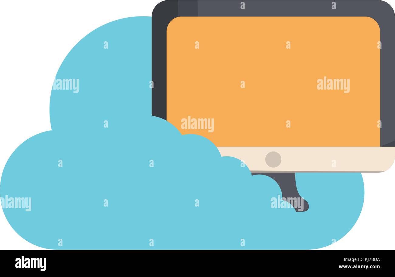 cloud with computer monitor icon over white background vector ...