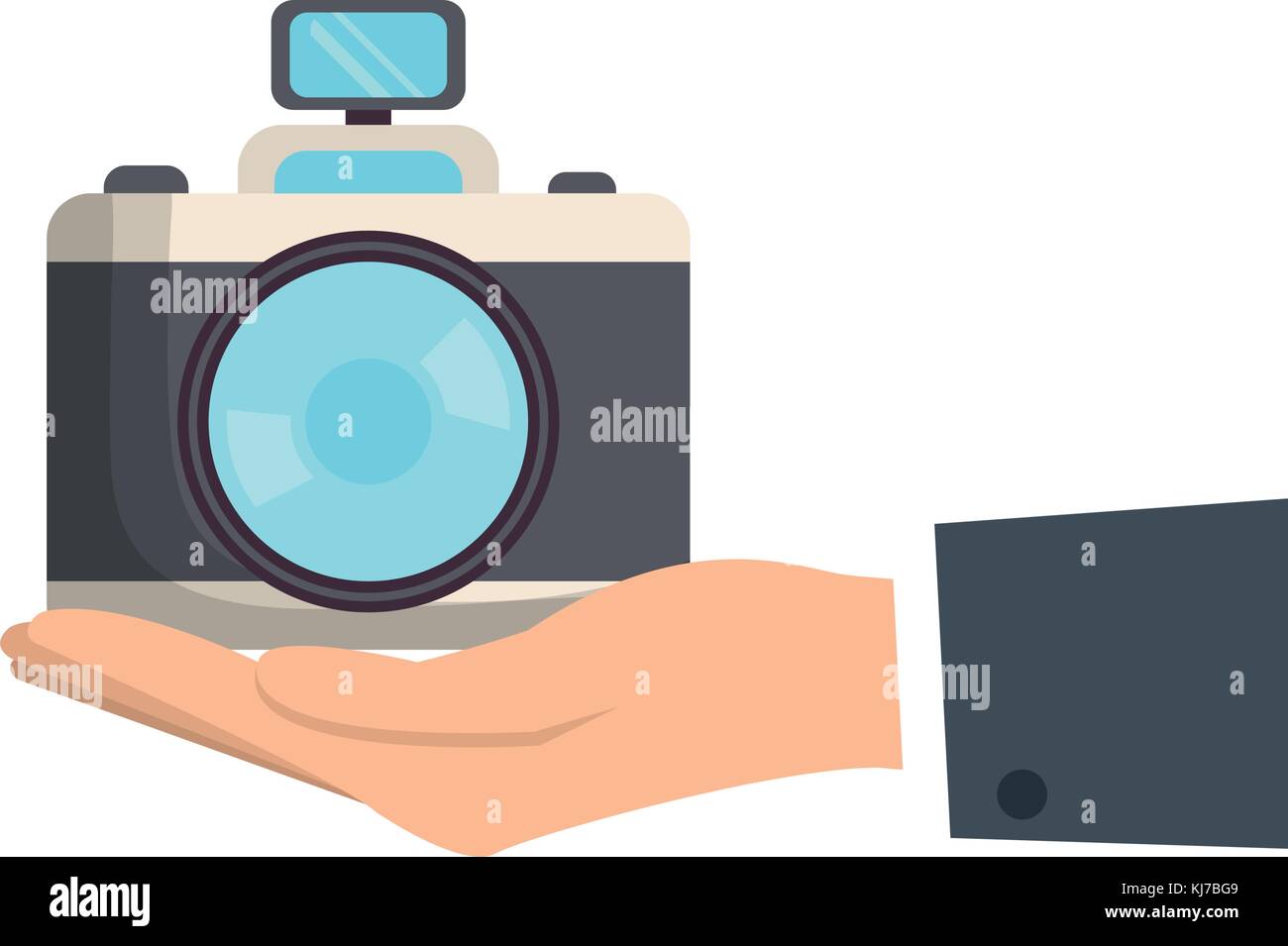 hand holding a photographic camera icon over white background colorful ...