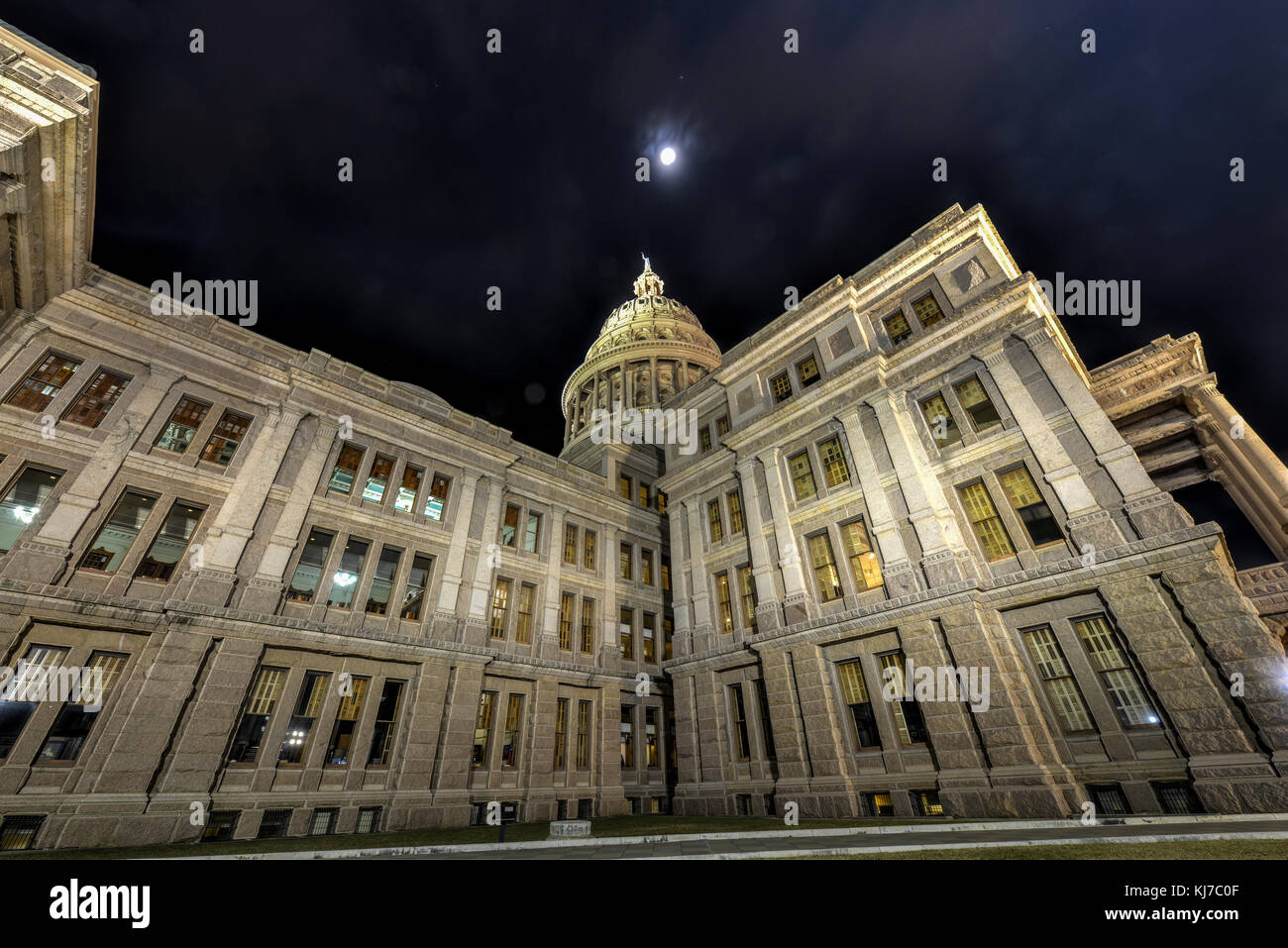 The Texas State Capitol Building in downtown Austin on a moonlit night ...