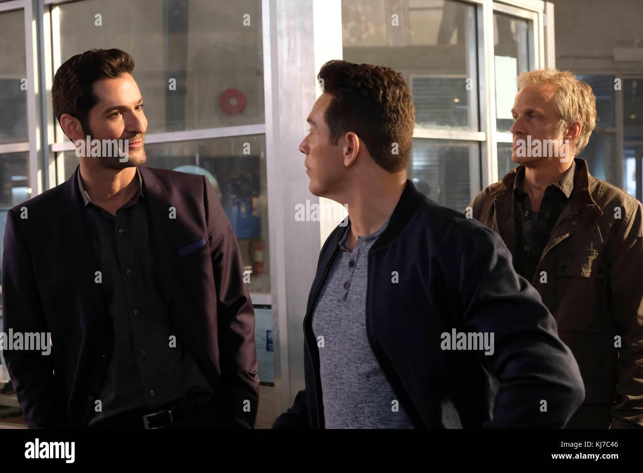 LUCIFER, l-r: Tom Ellis, Kevin Alejandro, Patrick Fabian in 'Off the ...