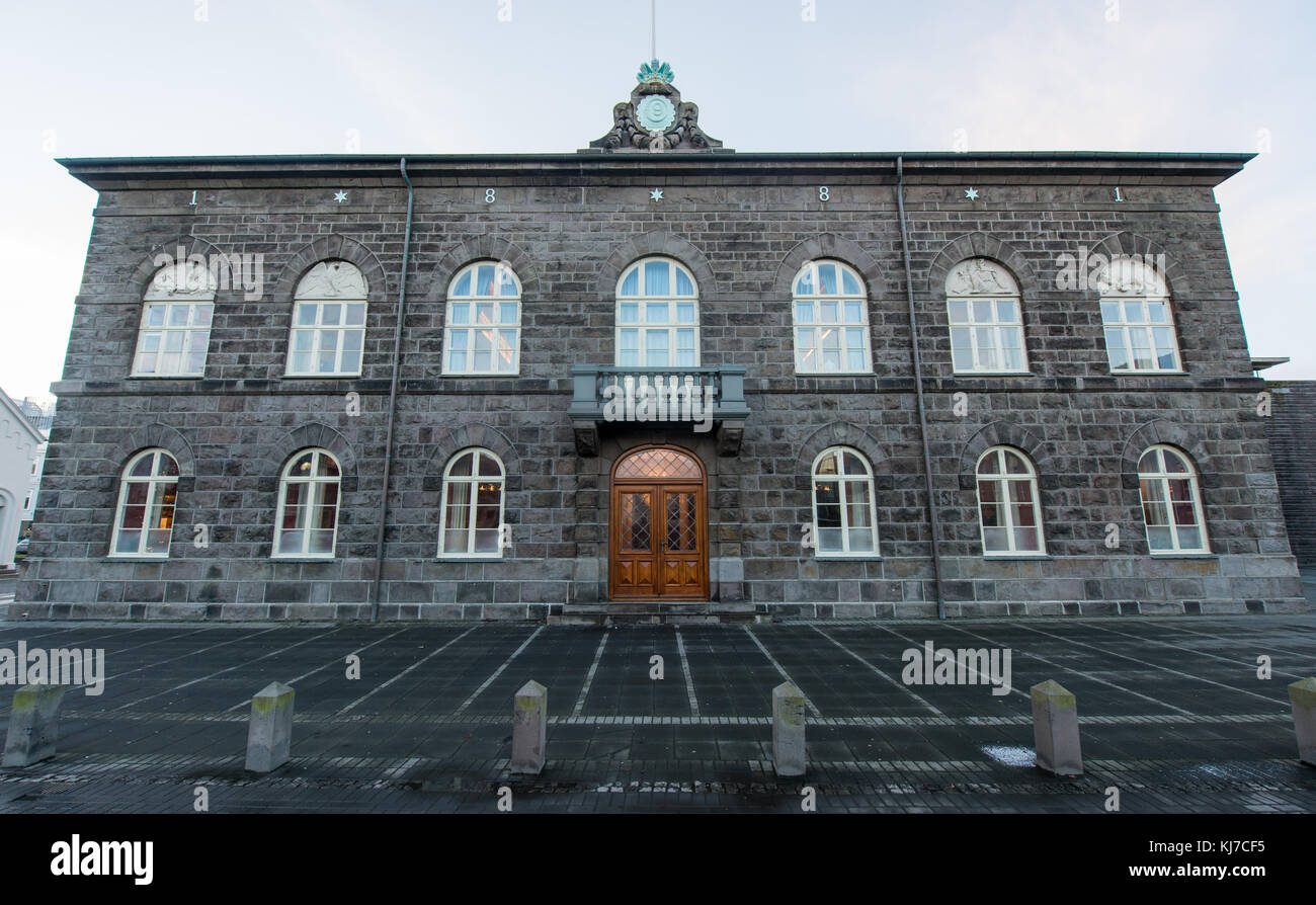 The National Parliament Building in Reykjavik, Iceland in early winter ...