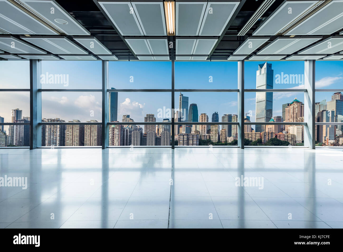 Panoramic skyline and buildings from glass window，chongqing city，china ...