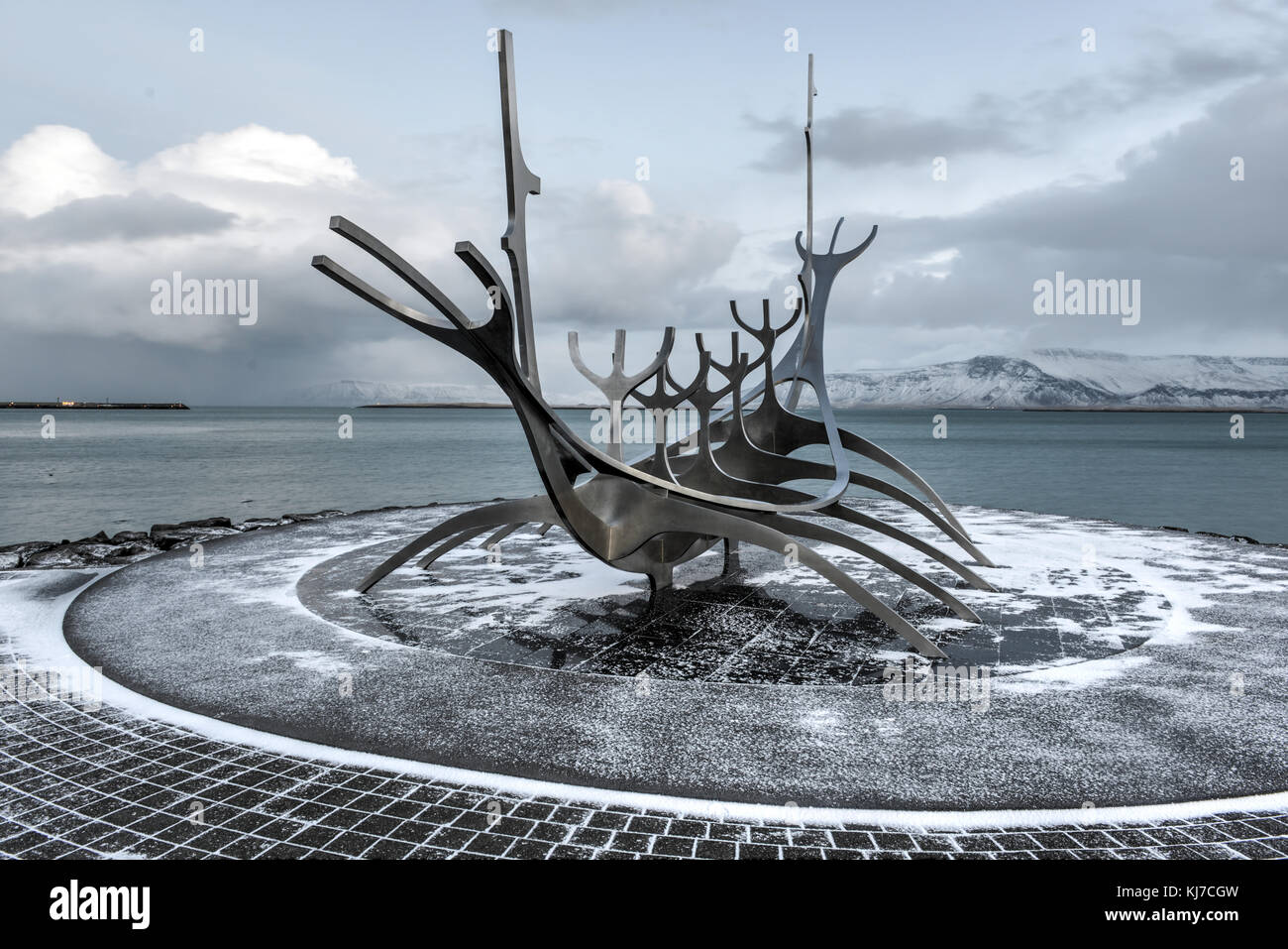 Solfar (Sun Voyager) on Reykjavik's waterfront. The sculpture is ...