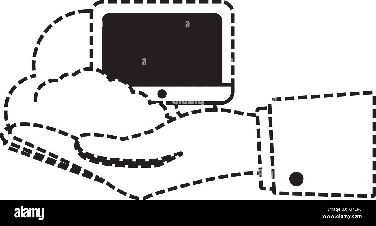 hand with monitor computer icon over white background vector ...