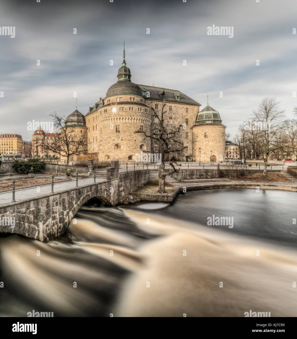 Bridge and the Orebro Castle at the river Svartan, Orebro, Sweden ...