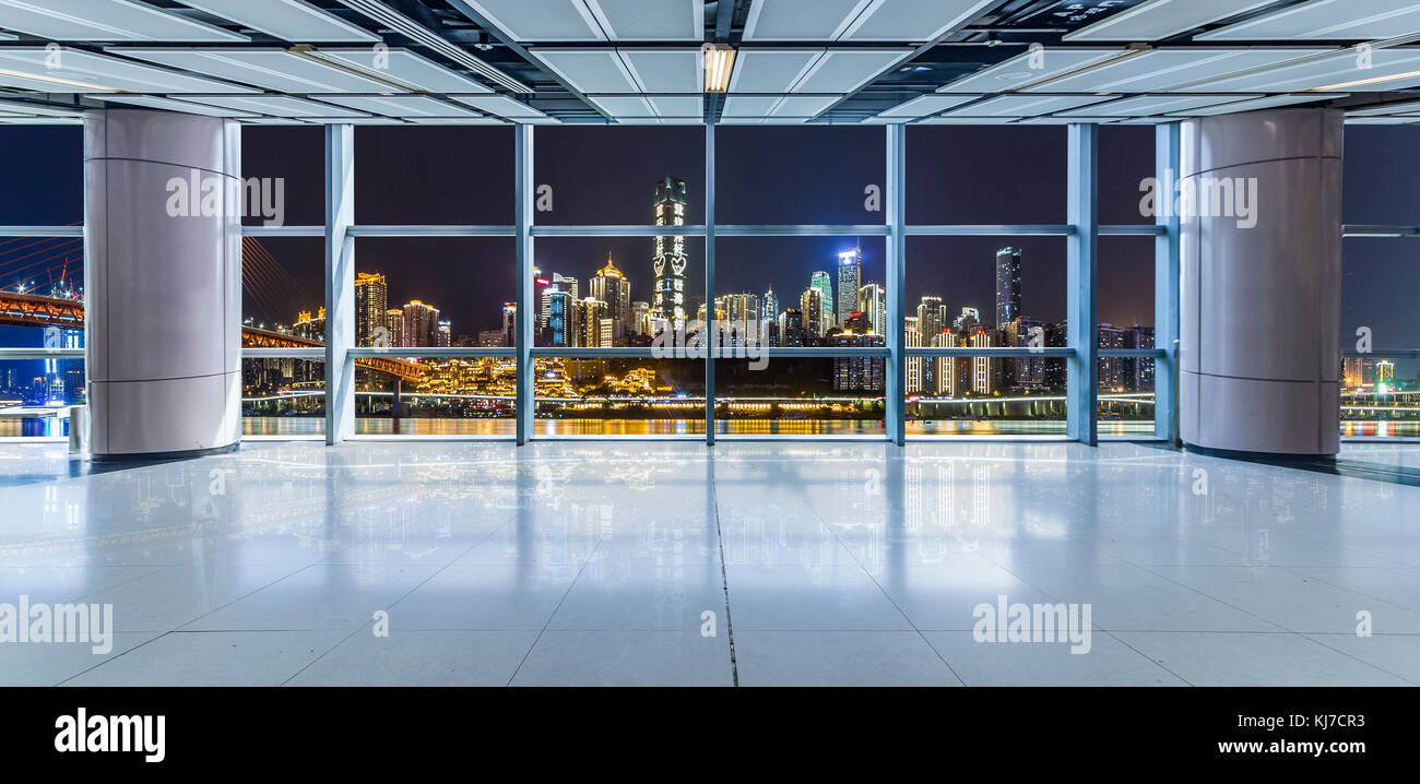 Panoramic skyline and buildings from glass window，chongqing city，china ...