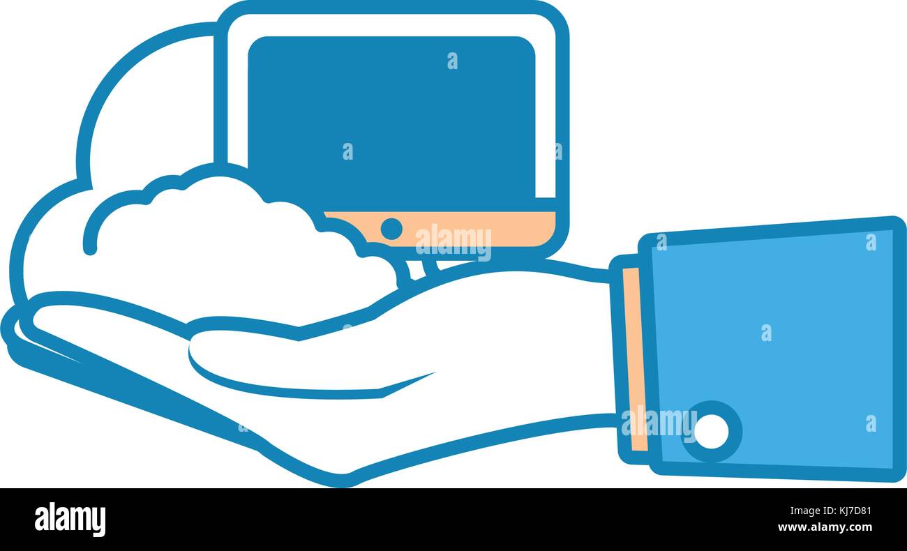hand with monitor computer icon over white background vector ...