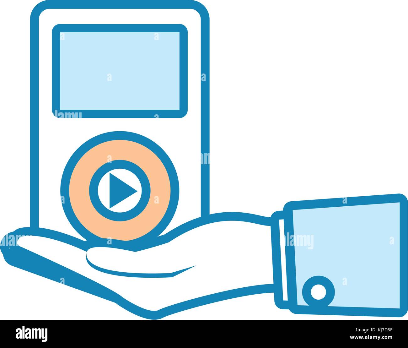hand holding a music player device icon over white background vector ...