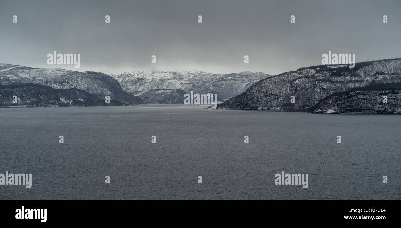 View of sea with mountains, Saltdal Fjord, Norway Stock Photo - Alamy