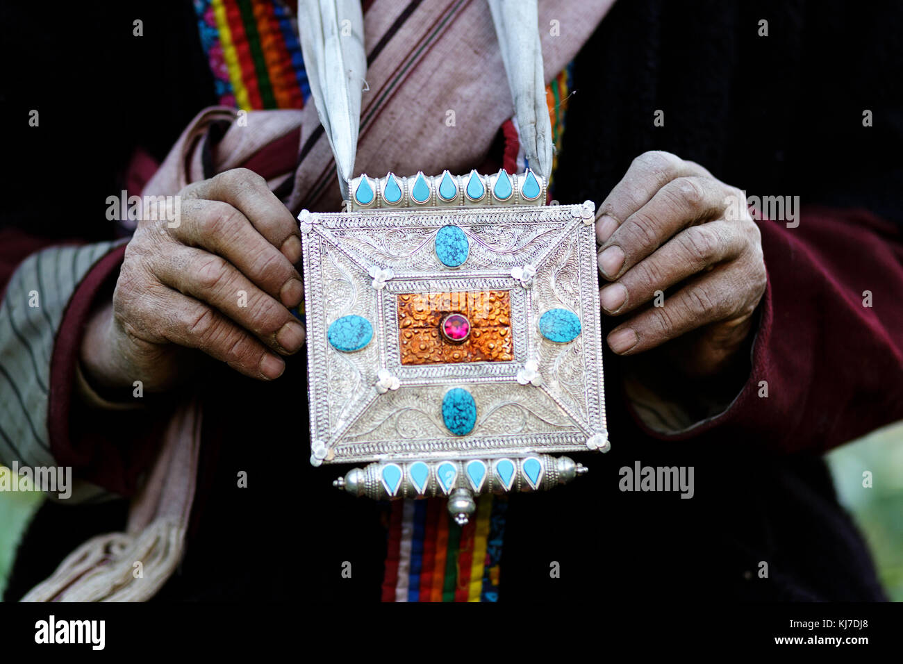 Elder Aryan man in traditional dress standing in the field, Dah Hanu ...