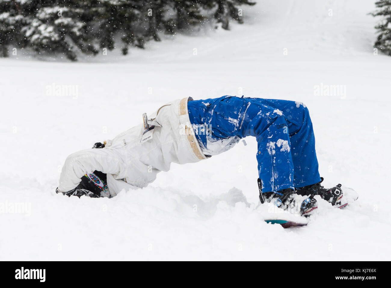 Snowboarder performing a stunt in the snow,Whistler,British Columbia ...