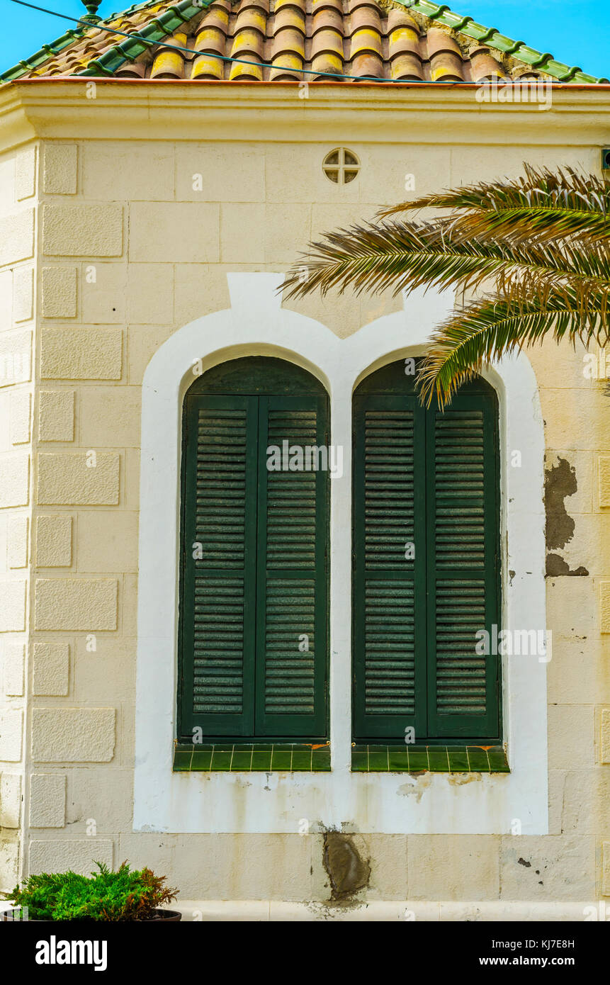 window shutters on an old european style building, architectural ...