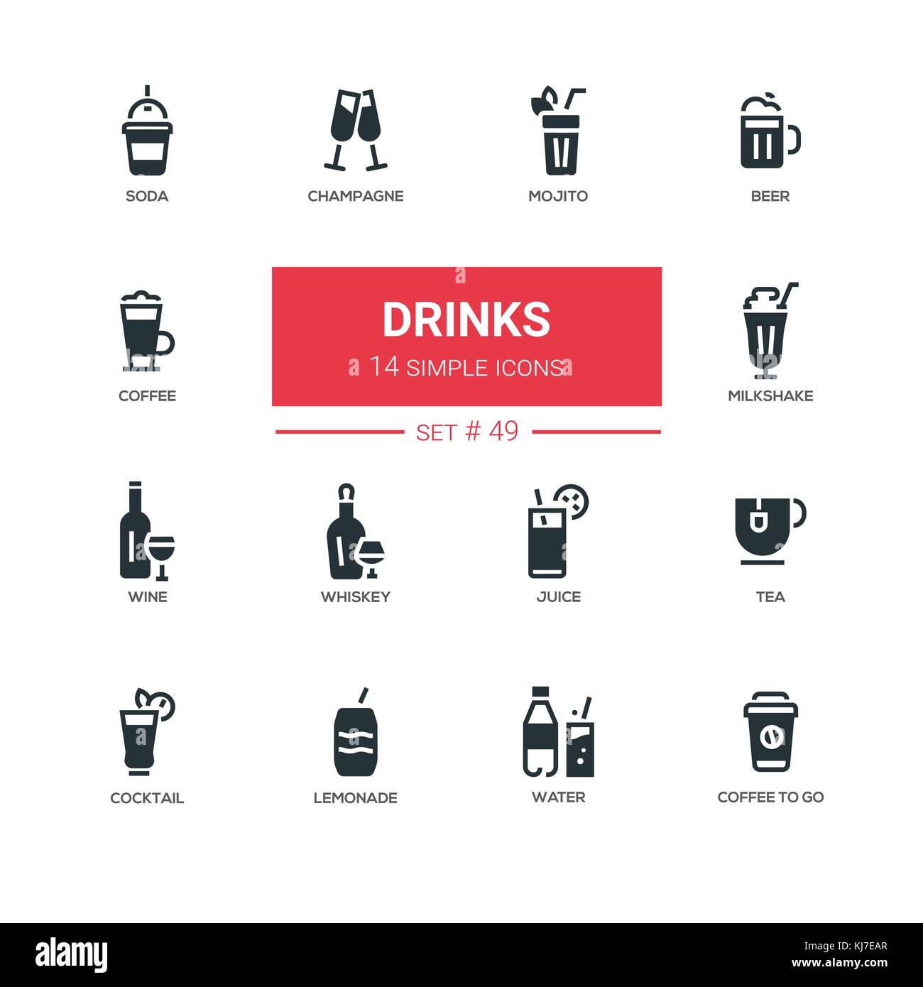 Food theme, alcohol and soft drinks - line design icons set Stock ...