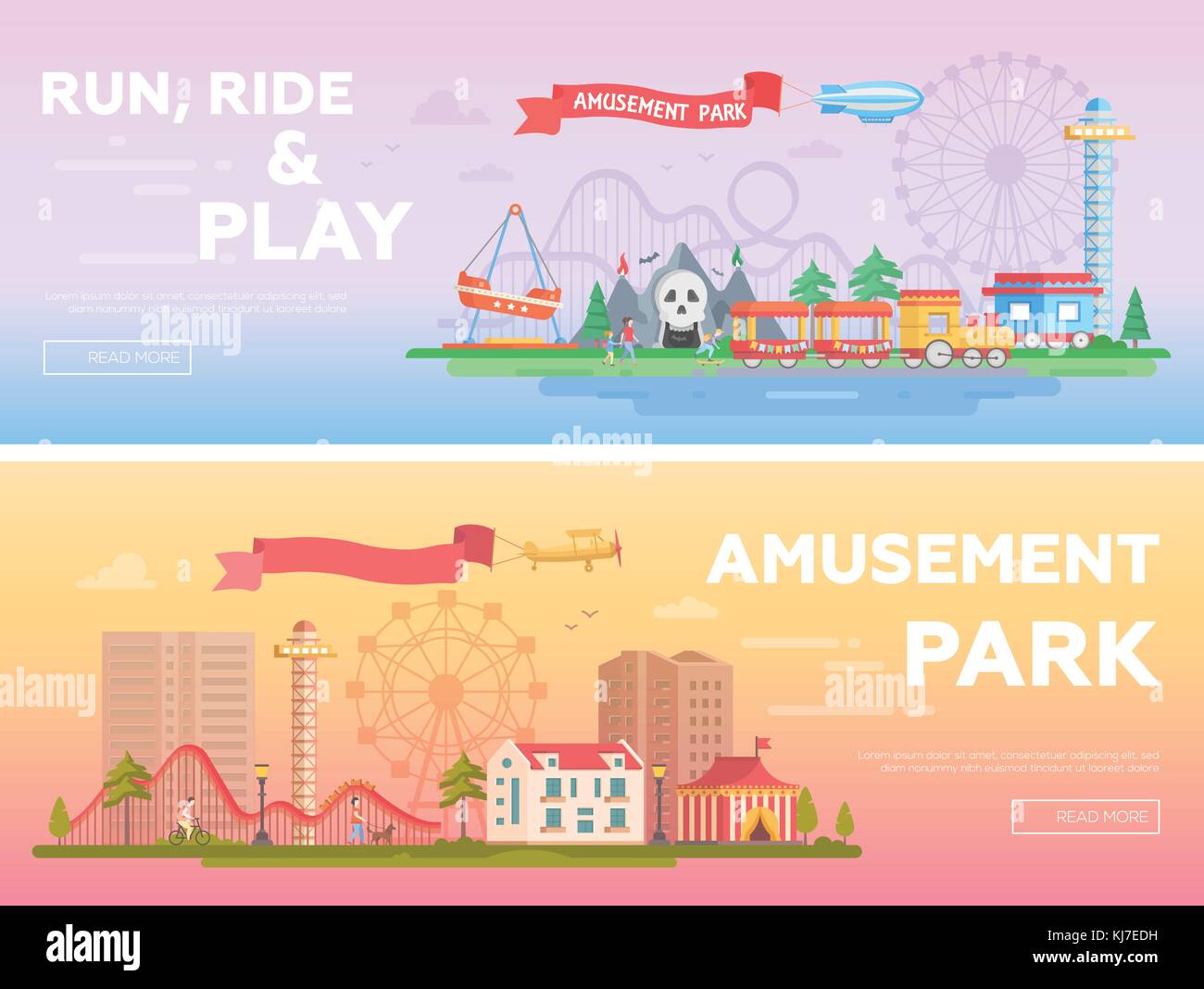 Amusement park - set of modern flat vector illustrations Stock Vector ...