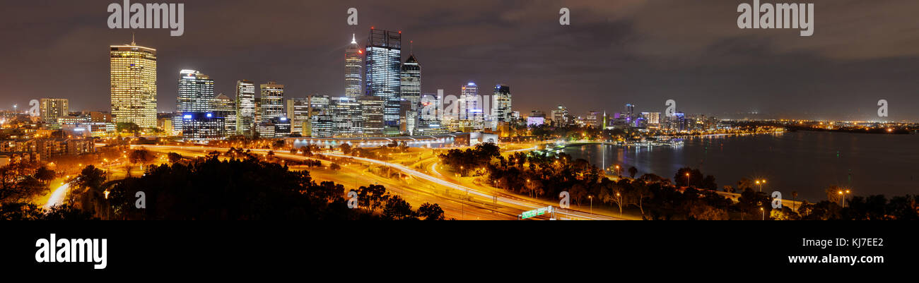 Panoramic view of the Skyline of Perth from Kings Park at night Stock ...