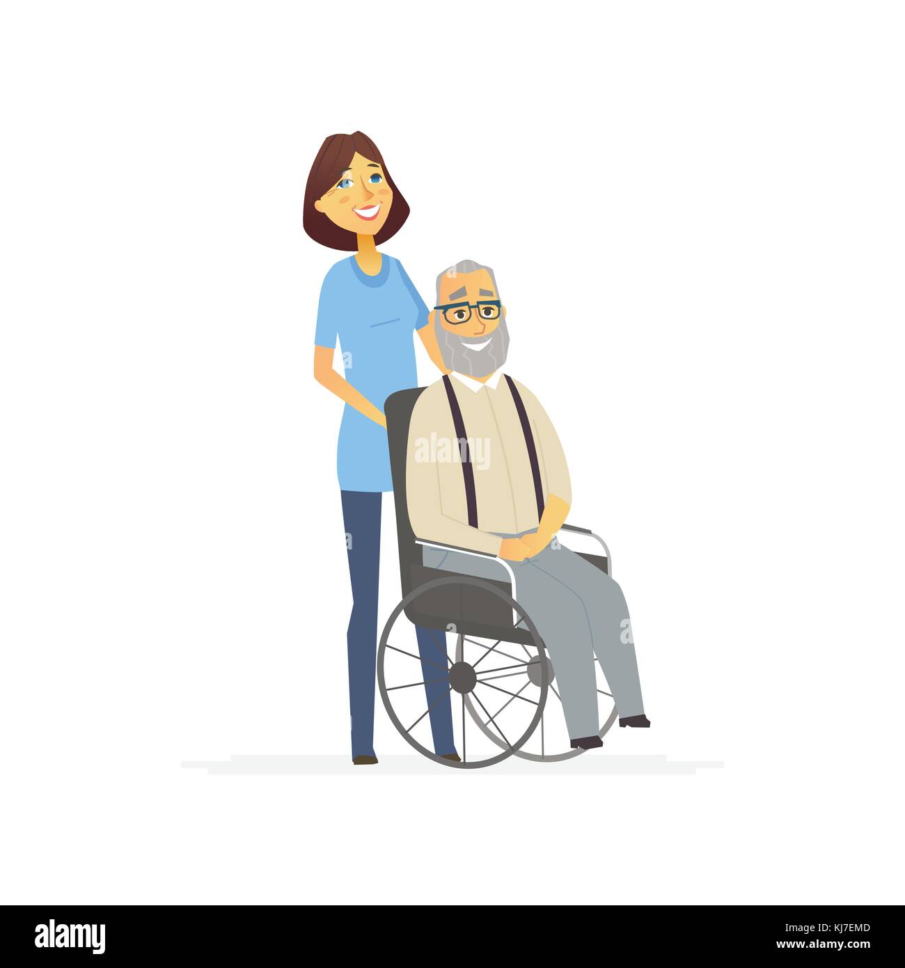 Volunteer with a disabled man - cartoon people characters isolated ...