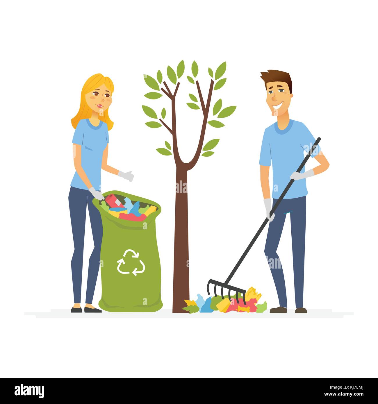 Volunteers collect garbage - cartoon people characters isolated ...