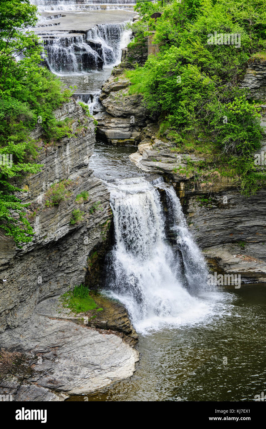 Triphammer Falls, Ithaca, New York. An urban waterfall in the middle of ...